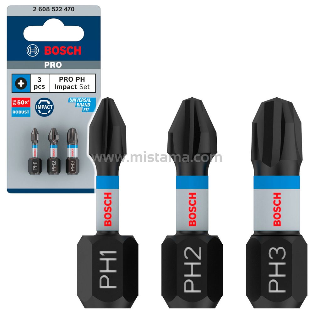 Bit PH1, PH2, PH3 25 mm IMPACT BOSCH PRO zestaw 3 szt.